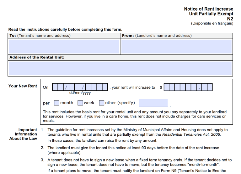 N2 Form – NOTICE OF RENT INCREASE UNIT PARTIALLY EXEMPT | Ontario ... N2 Form – NOTICE OF RENT INCREASE UNIT PARTIALLY EXEMPT | Ontario ...
